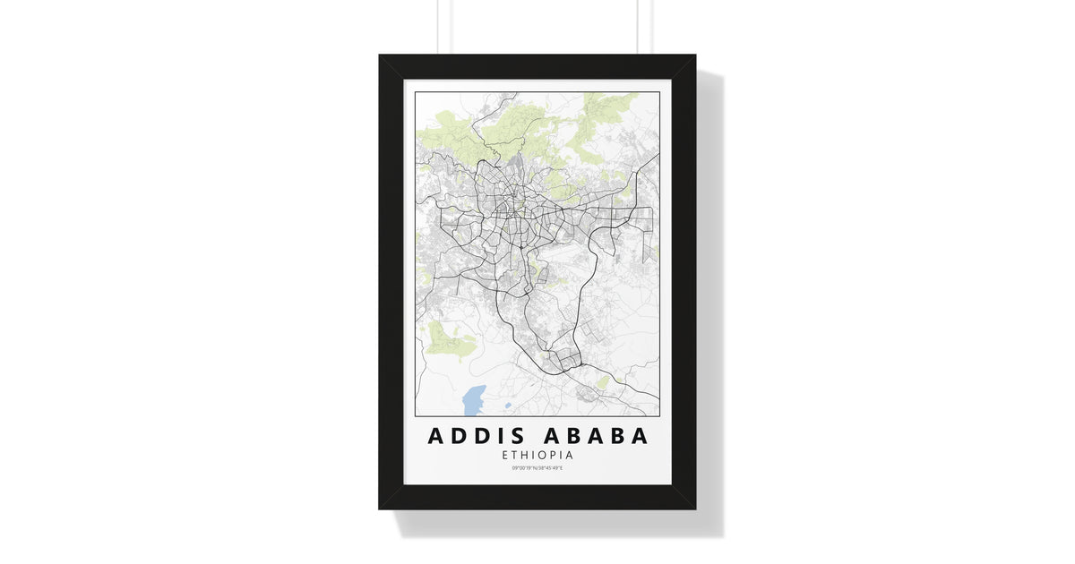 Modern Addis Ababa City Map — Framed Vertical Poster – Homitage